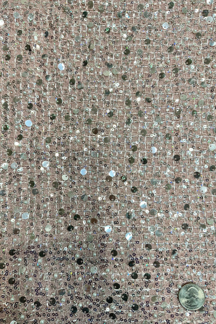 Pink Embroidered Tweed Fabric