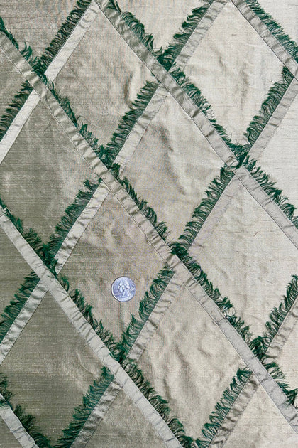 Fennel Seed/Kelly Green Embroidered Dupioni Silk