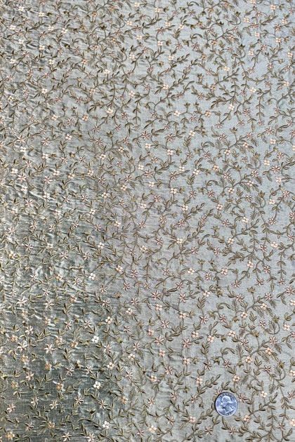 Sponge/Multicolor Embroidered Dupioni Silk