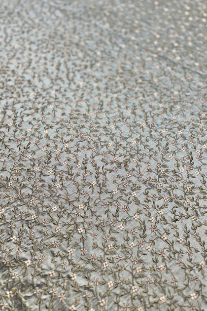 Sponge/Multicolor Embroidered Dupioni Silk