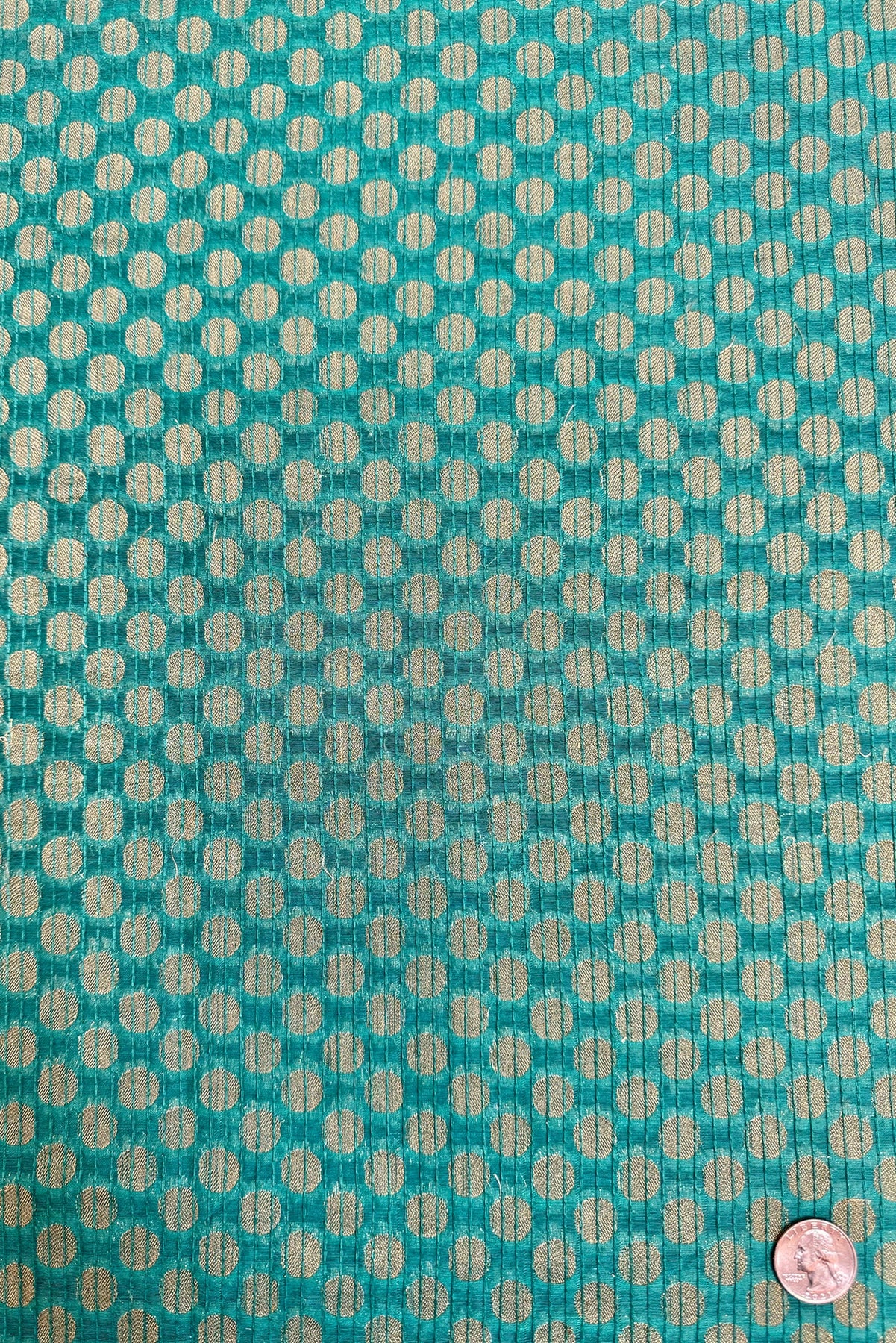Teal Blue/Gold Polka Dots Blend Novelty Fabric