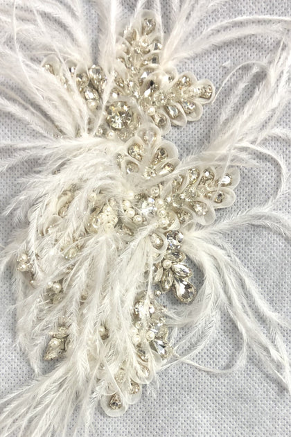 White/Silver Rhinestone Hand Beaded Applique BUTA-036 Fabric By The Yard