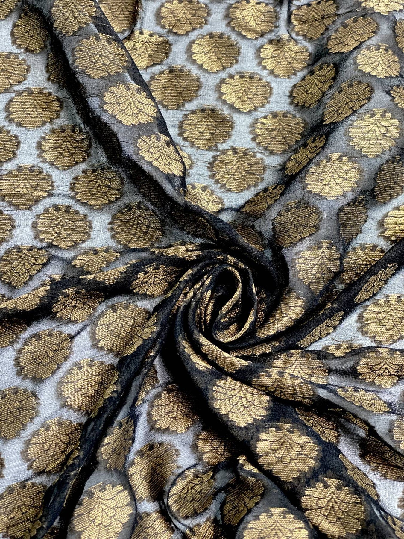 Black Gold Viscose Metallic Blend JEAD-030 Fabric By The Yard